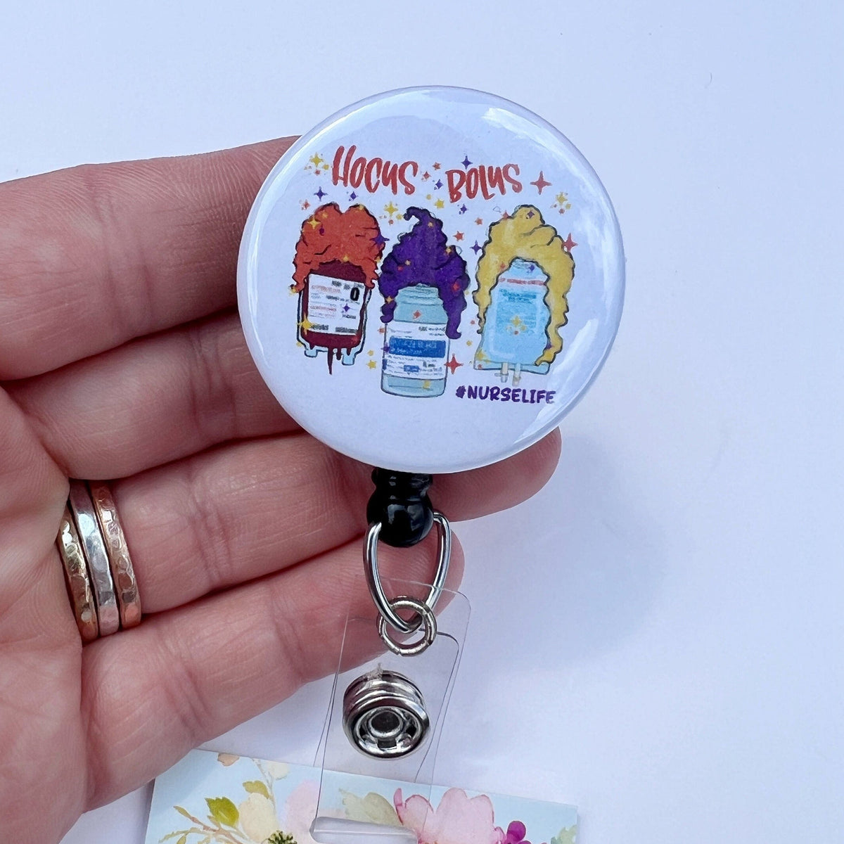 Hocus Bolus Badge Reel – Funny Halloween ID Holder – Amanda Rose Thread Co